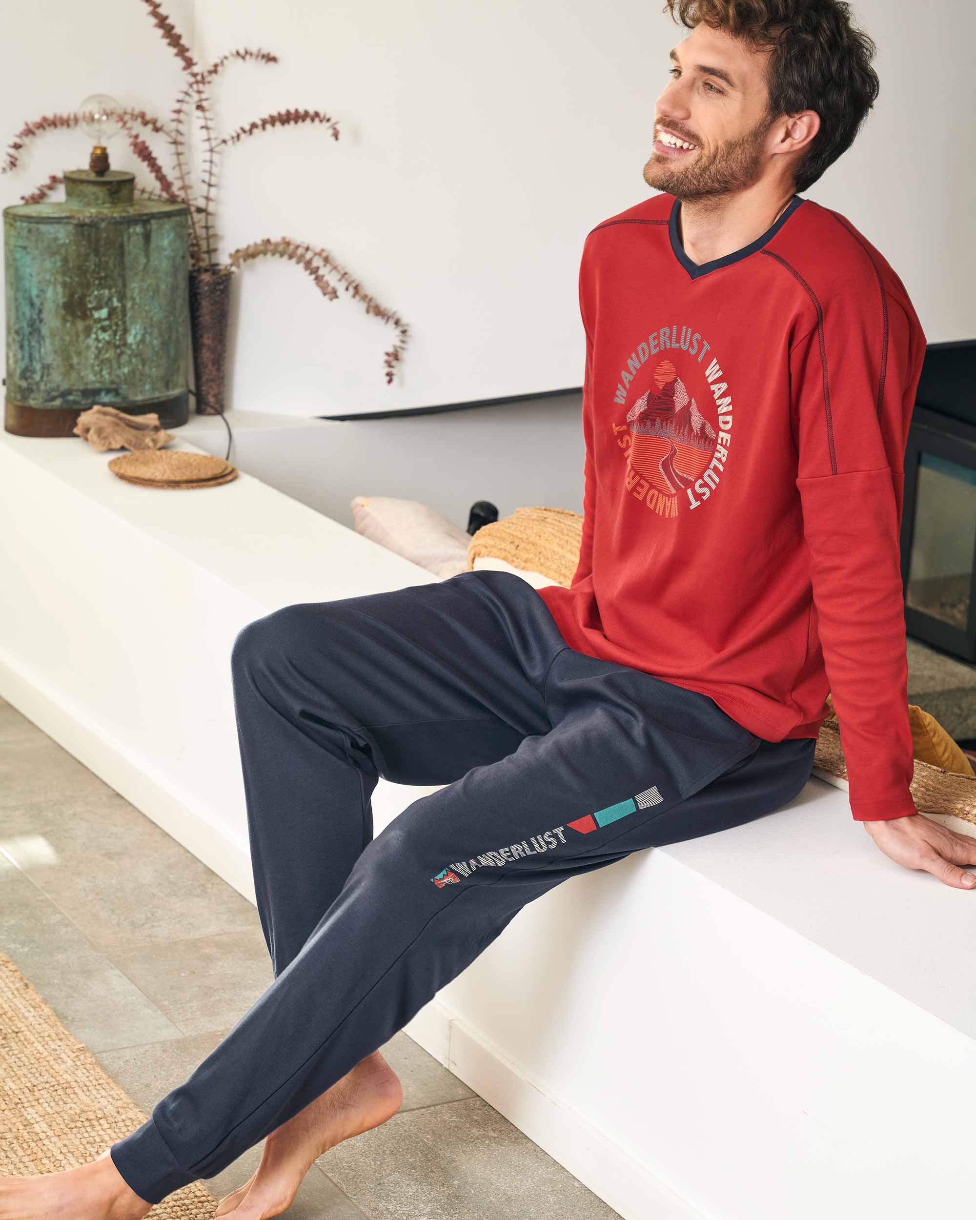 Pyjama rouge/anthracite MASSANA - Linge et couette